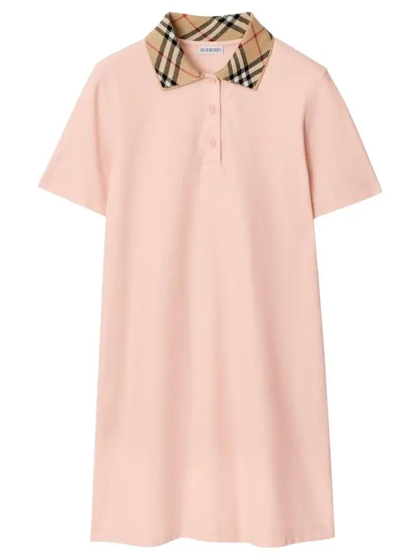 Burberry Check Collar Cotton Dress - Pink