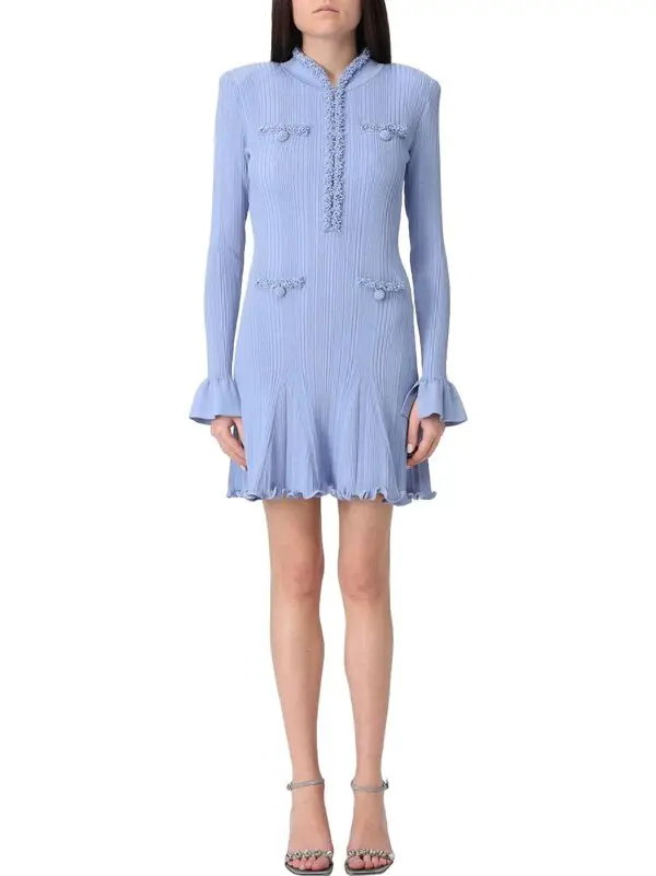 SELF-PORTRAIT Long Sleeve Dress - Gnawed Blue