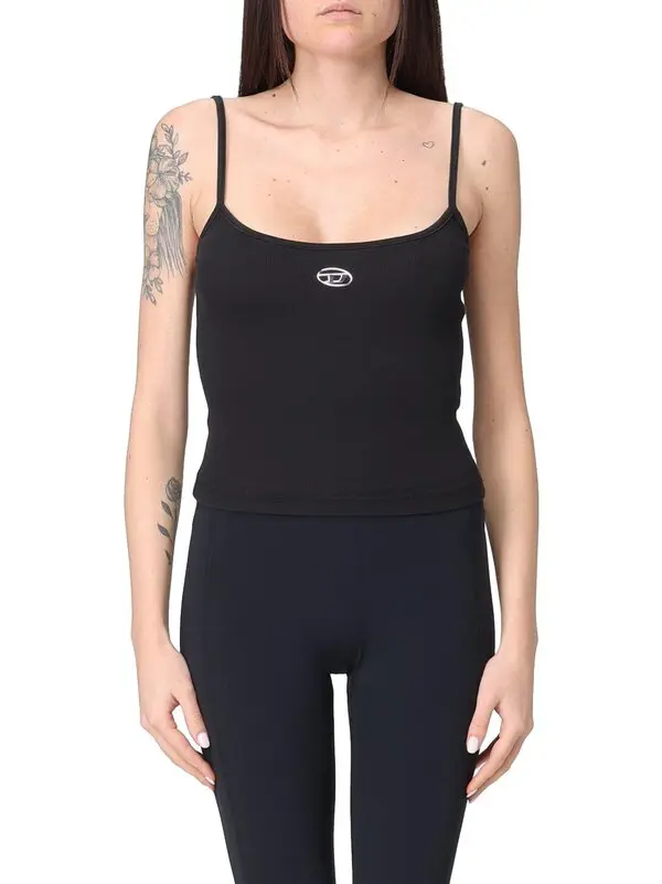 DIESEL® Ribbed Cropped Spaghetti Strap Tank Top - Black
