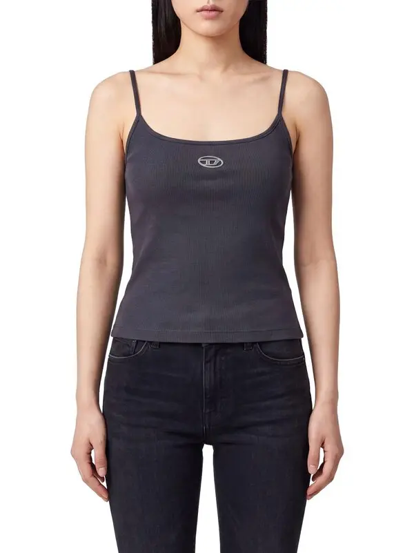 DIESEL® Ribbed Cropped Spaghetti Strap Tank Top - Black