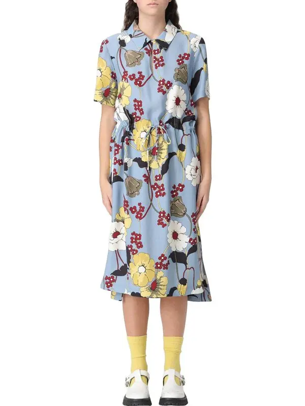 Marni Floral Print Shirt Dress - Sky Blue