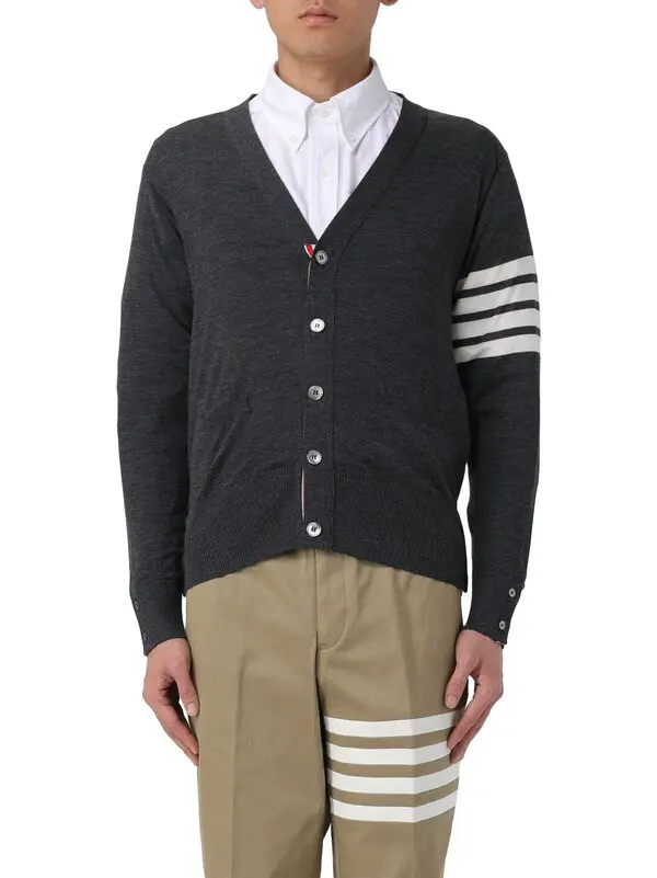 Thom Browne Four-bar Cardigan - Charcoal