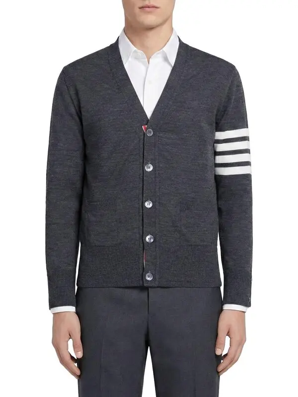 Thom Browne Four-bar Cardigan - Charcoal