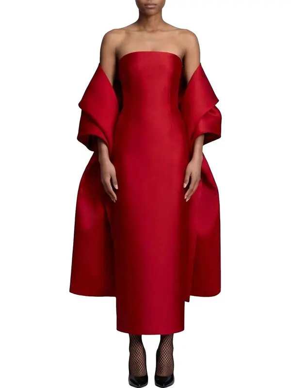 Solace London Strapless Maxi Dress With Cape Effect - Red