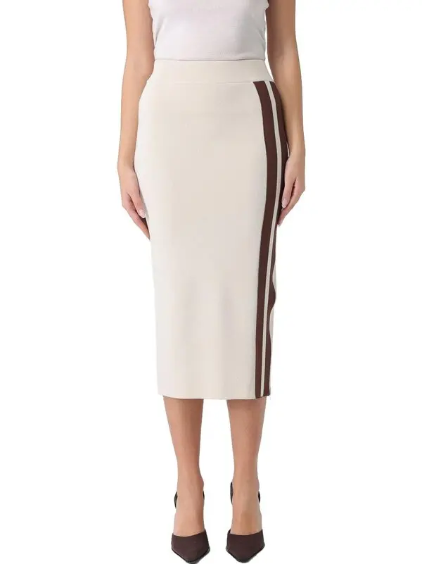 Pinko Ribbed Midi Skirt With Contrast Stripes - Grey