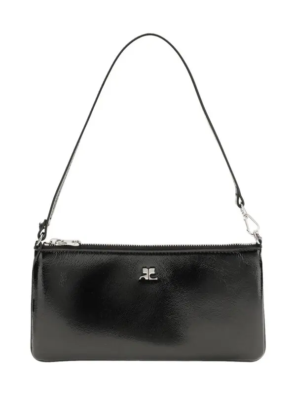 COURREGES Small Crinkled Effect Patent Leather Shoulder Bag - Black