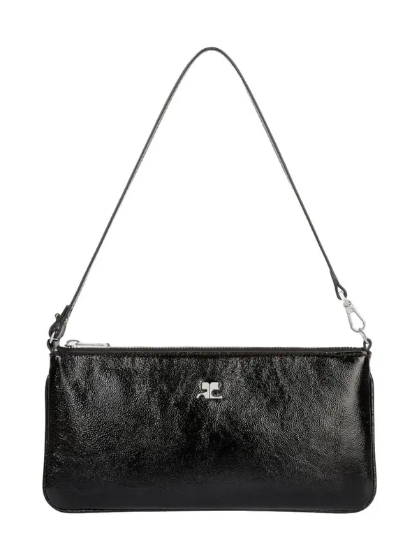 COURREGES Small Crinkled Effect Patent Leather Shoulder Bag - Black