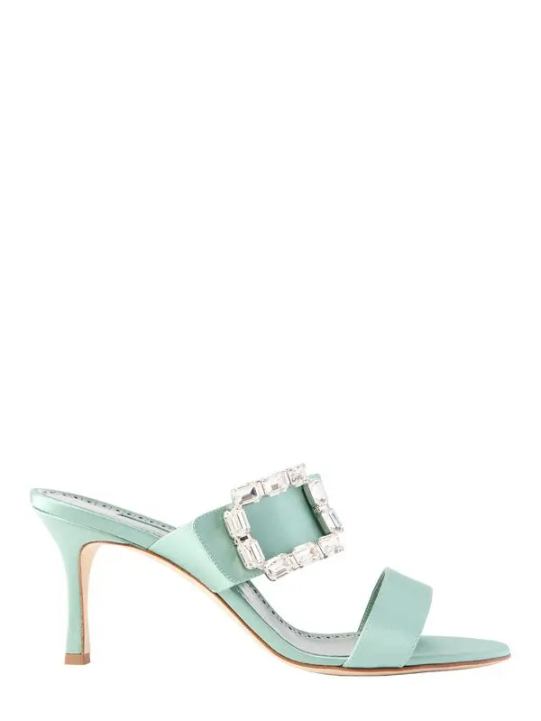 Manolo Blahnik Mayjousan 70 Crystal-embellished Satin Mules - Green