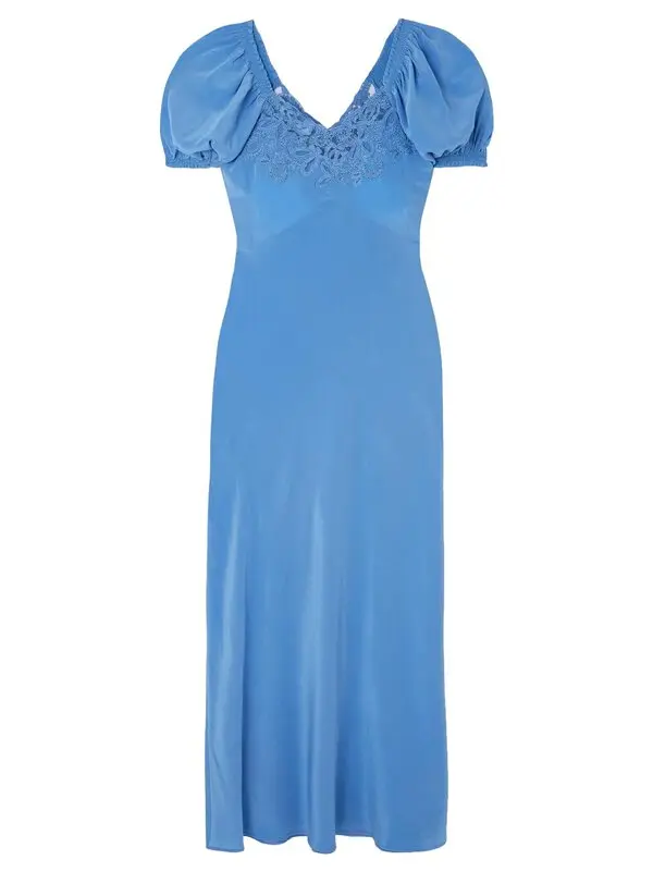 Rixo Ilaria Lace-trimmed Silk Midi Dress - Blue