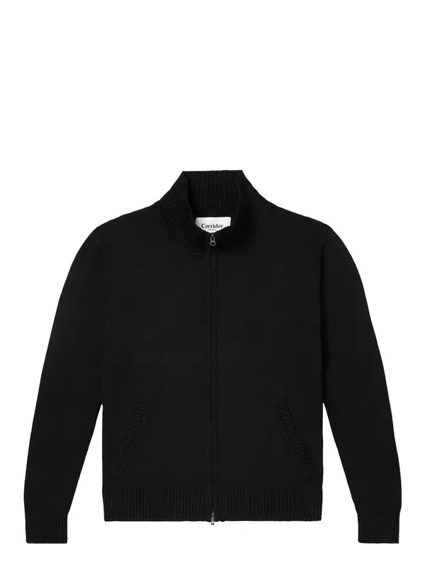 CORRIDOR Organic Cotton Zip-up Cardigan - Black