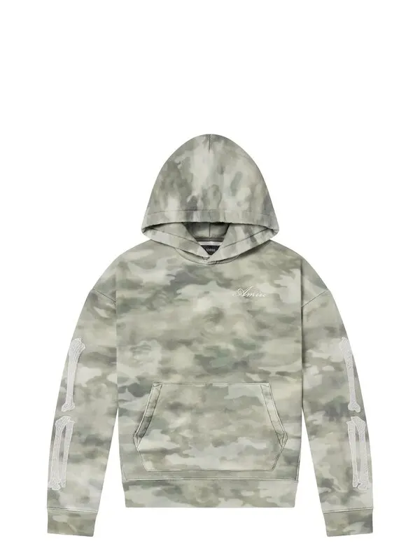 Amiri Logo-embroidered Camouflage-print Cotton-jersey Hoodie - Green