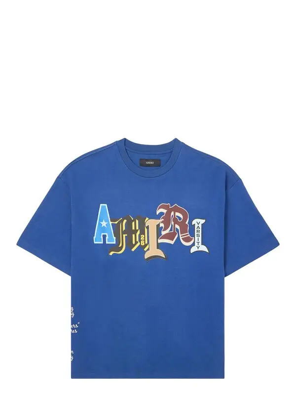 Amiri Varsity Patch Logo-print Cotton-jersey T-shirt - Blue
