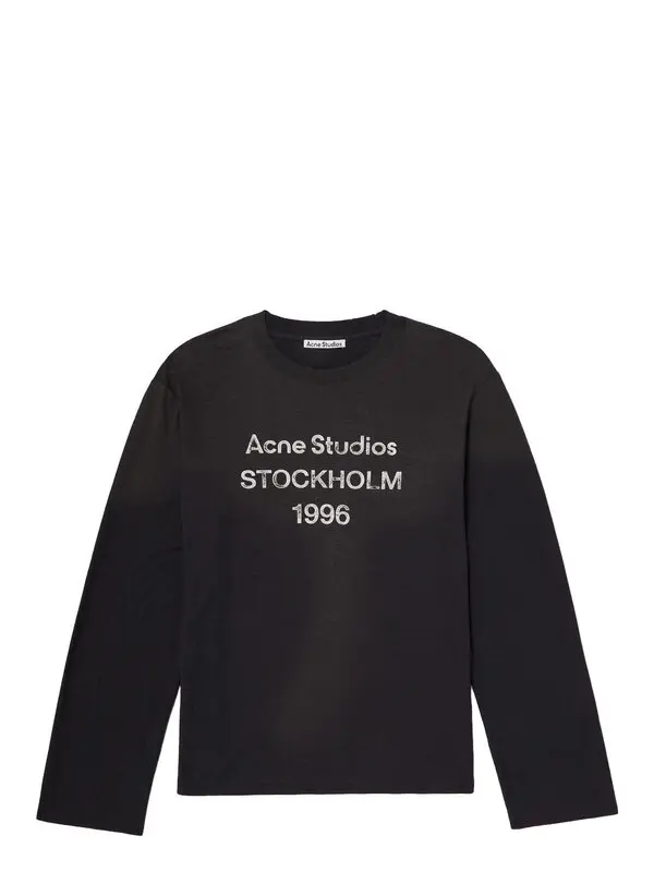 Acne Studios Edden U 1996 Oversized Logo-print Distressed Cotton And Hemp-blend T-shirt - Black