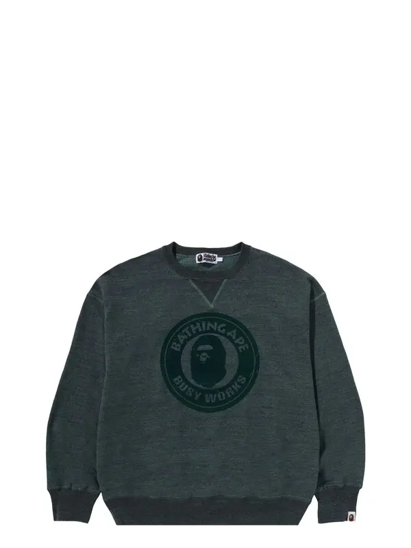 A BATHING APE Over Dye Busy Works Relaxed Fit Crewneck Sweatshirt - Green