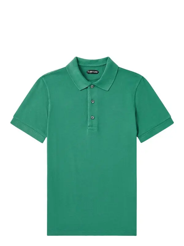 TOM FORD Slim-fit Lyocell And Cotton-blend Piqué Polo Shirt - Green