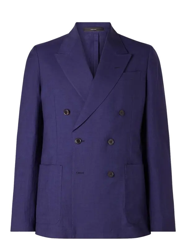 Paul Smith Double-breasted Wool And Linen-blend Blazer - Blue
