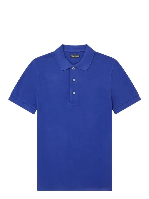 TOM FORD Slim-fit Lyocell And Cotton-blend Piqué Polo Shirt - Blue