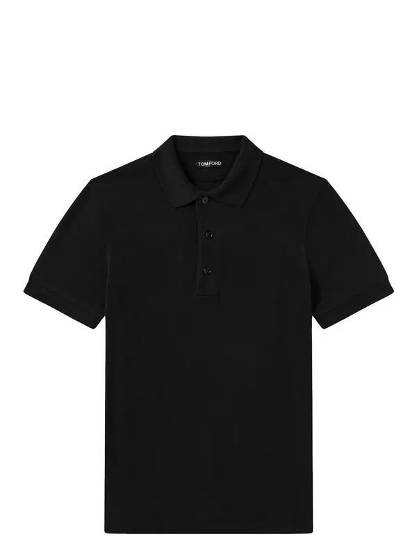 TOM FORD Slim-fit Lyocell And Cotton-blend Piqué Polo Shirt - Black