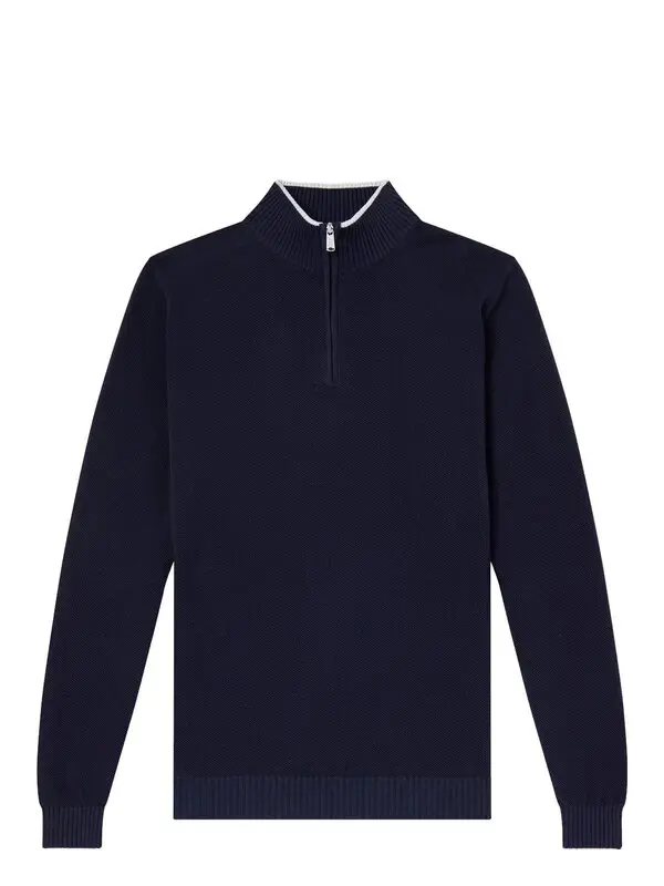 Fedeli Cotton-piqué Half-zip Sweater - Blue