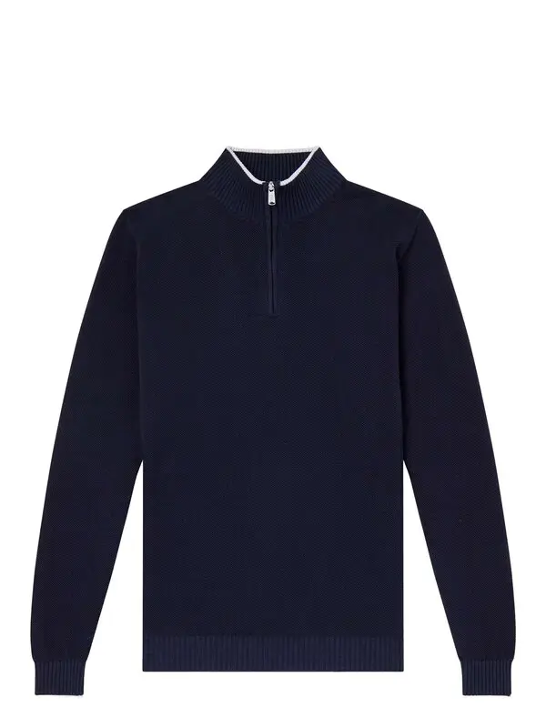 Fedeli Cotton-piqué Half-zip Sweater - Navy