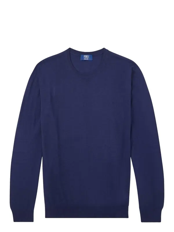 Fedeli Wool Crewneck Sweater - Navy