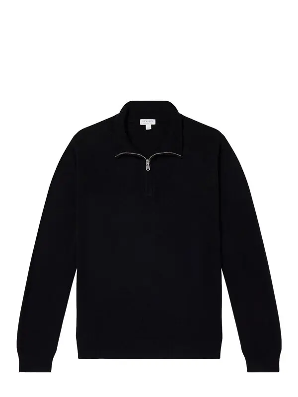 Sunspel Fine Knit Cashmere Half-zip Sweater - Black