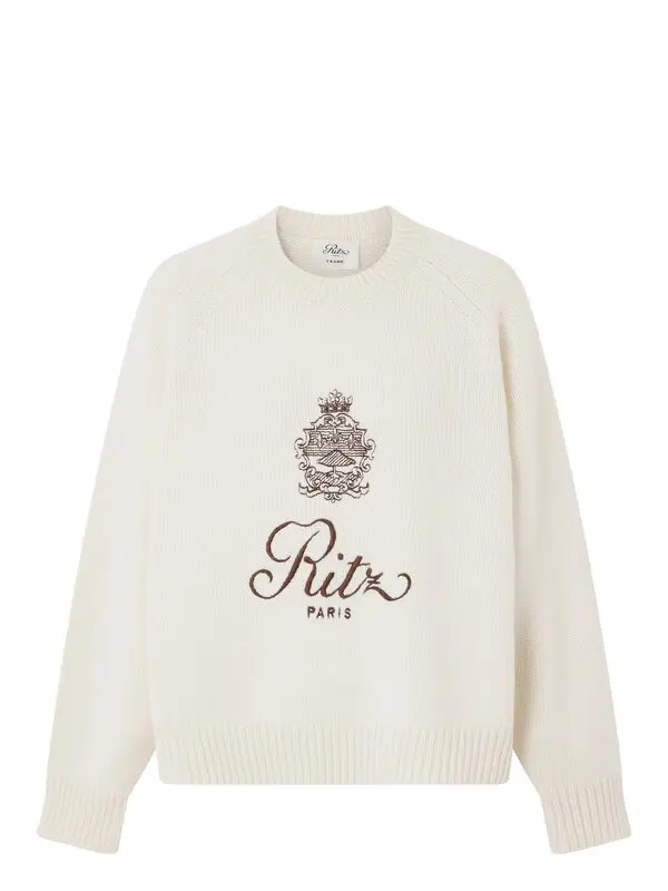 FRAME Ritz Paris Oversized Embroidered Cashmere Sweater - Cream