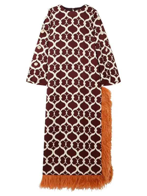 Borgo De Nor Brunetta Feather-trimmed Maxi Dress - Brown