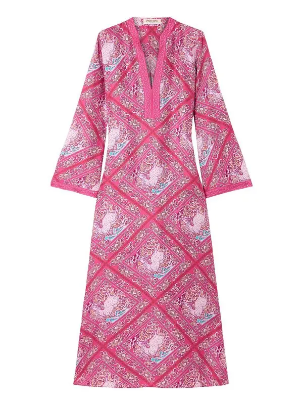 EMPORIO SIRENUSE Jenna Printed Silk Kaftan - Pink
