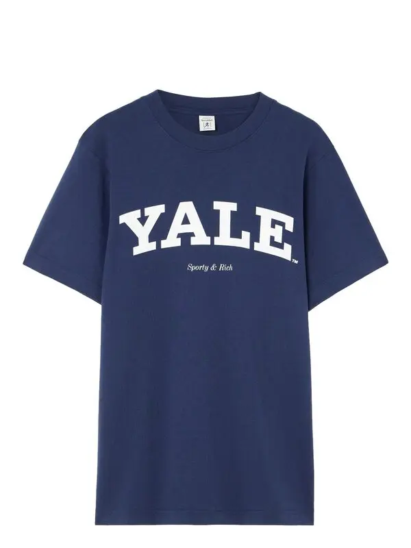 SPORTY & RICH Yale Printed Cotton-jersey T-shirt - Navy