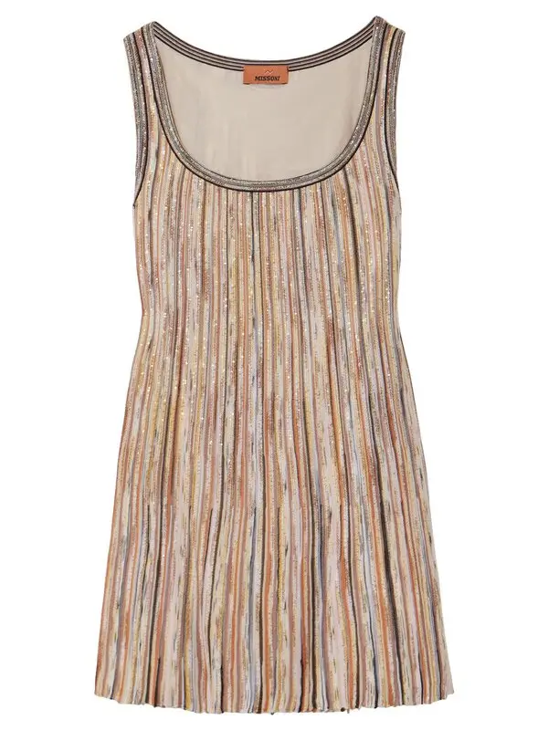 Missoni Striped Sequined Metallic Ribbed-knit Mini Dress - Brown