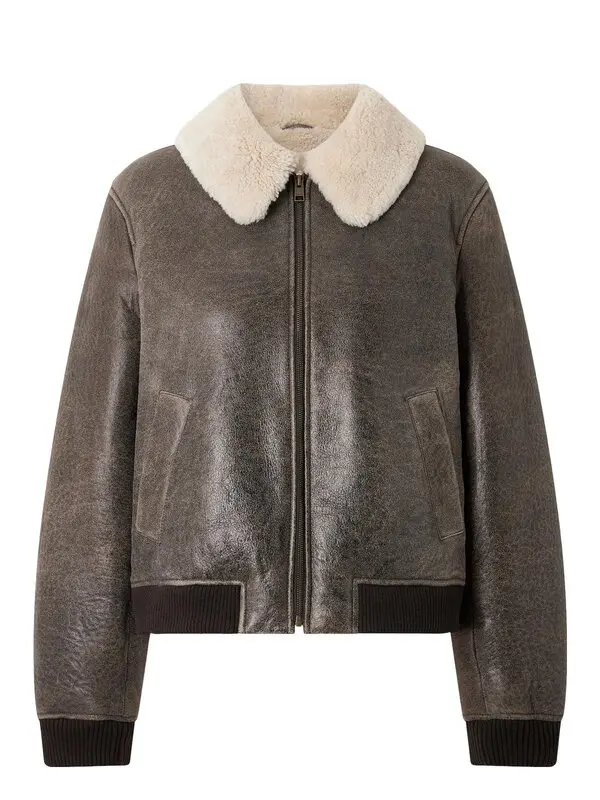 FRAME The Shrunken Cropped Shearling Jacket - Brown