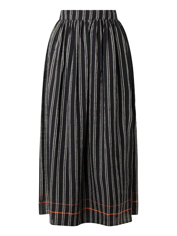 Ulla Johnson Suri Striped Cotton-voile Wrap Midi Skirt - Black