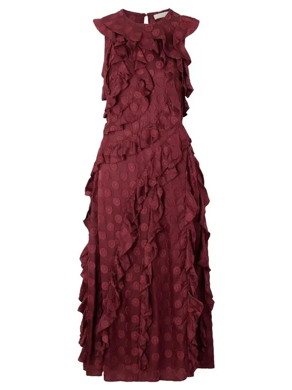 Ulla Johnson Kavita Silk-blend Jacquard Midi Dress - Burgundy