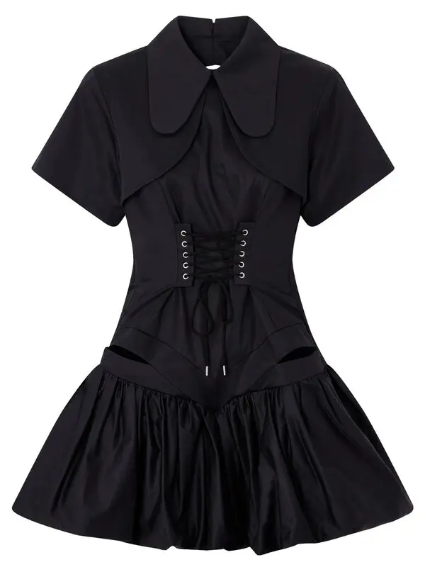 TOLU COKER Open-back Pleated Cotton-poplin Mini Corset Dress - Black