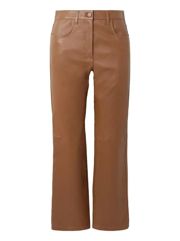 JOSEPH Duke Cropped Leather Flared Pants - Brown