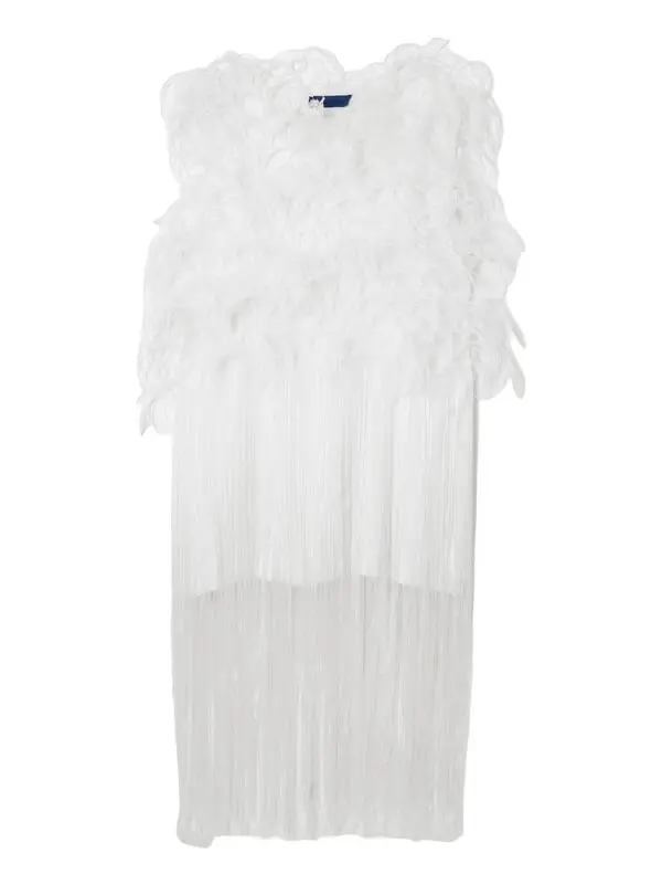 Sharon Wauchob Ros Feather-embellished Fringed Silk-tulle Mini Dress - White