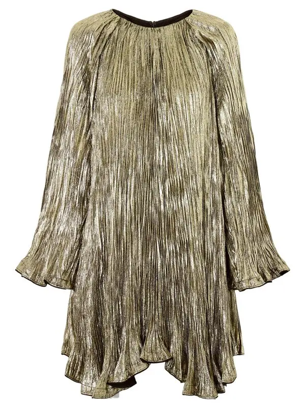 Ulla Johnson Claire Pleated Lurex Mini Dress - Gold