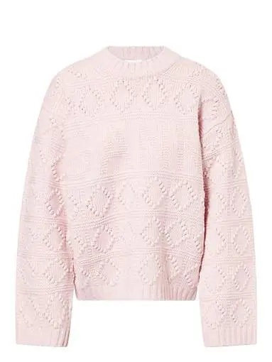 GANNI Relaxed-fit Textured Wool-and-cotton Jumper - Chalk Pink