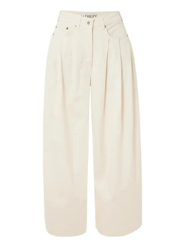 S.S.DALEY Ivy Pleated Cropped Barrel-leg Jeans - Ecru