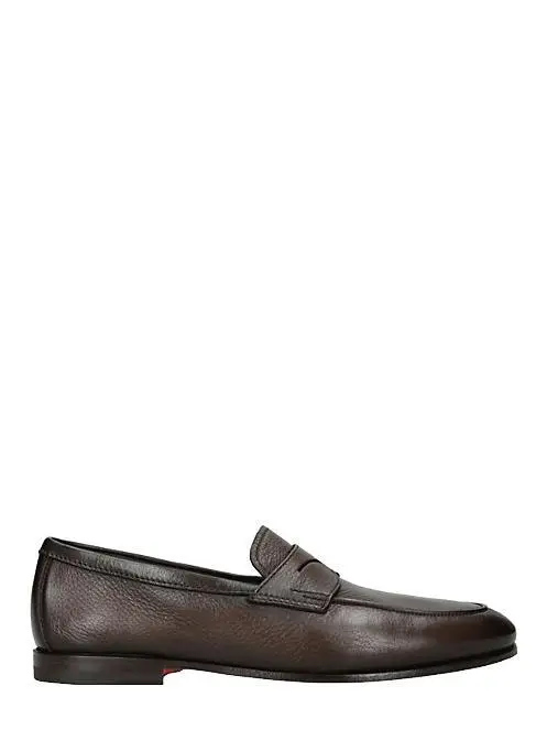 Santoni Carlo Grained Leather Penny Loafers - Dark Brown