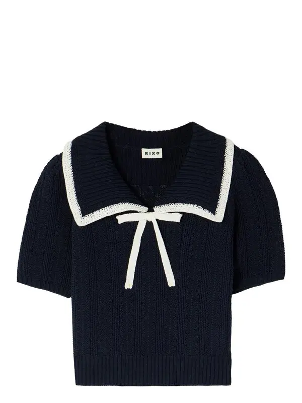 Rixo Pippa Bow-detailed Two-tone Sweater - Blue