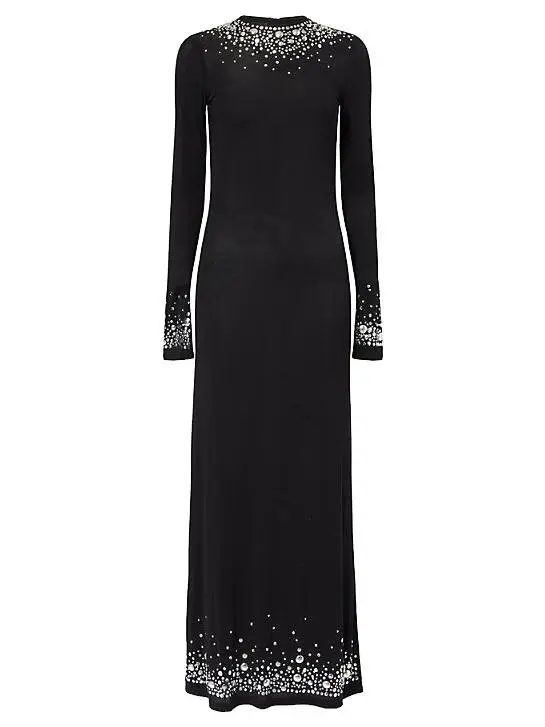 Rabanne Studded Long-sleeve Jersey Maxi Dress - Black