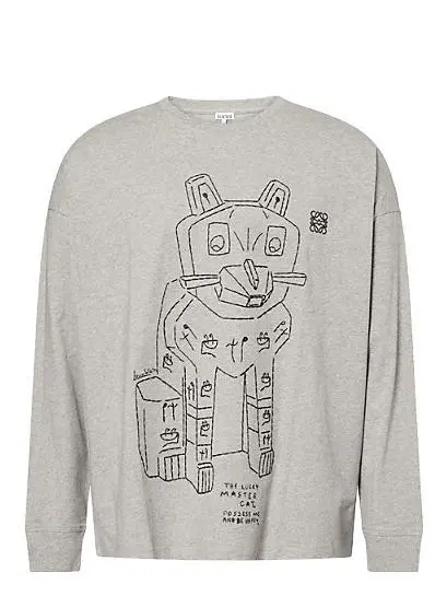 Loewe X Louis Wain Cat Long-sleeves Cotton-jersey T-shirt - Grey Melange