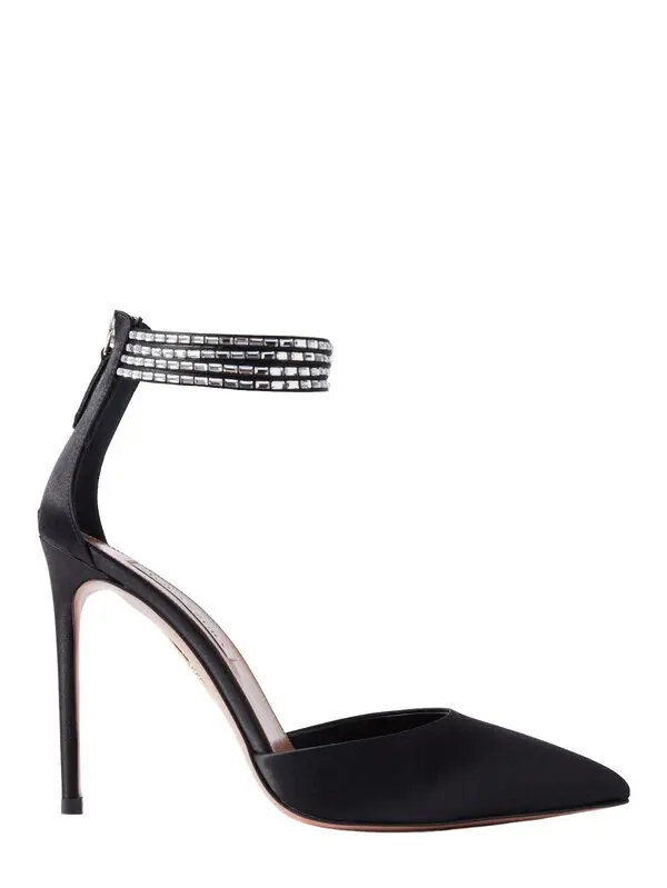 AQUAZZURA Luce 105 Crystal-embellished Satin Pumps - Black