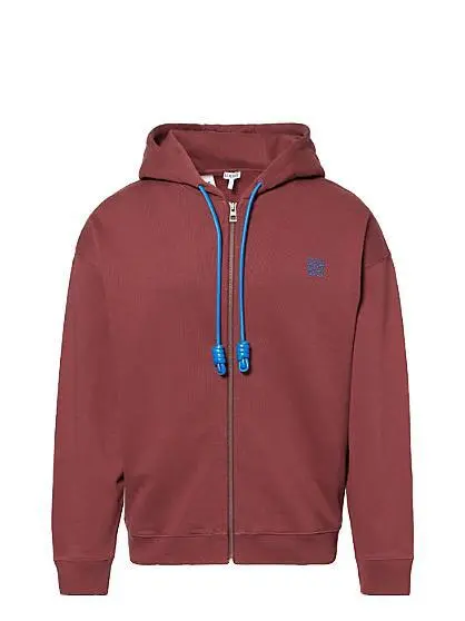 Loewe Leather-drawstring Cotton-jersey Hoodie - Burgundy