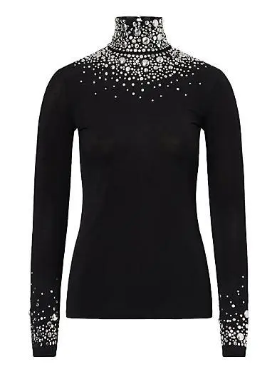 Rabanne Studded Long-sleeve Jersey Top - Black