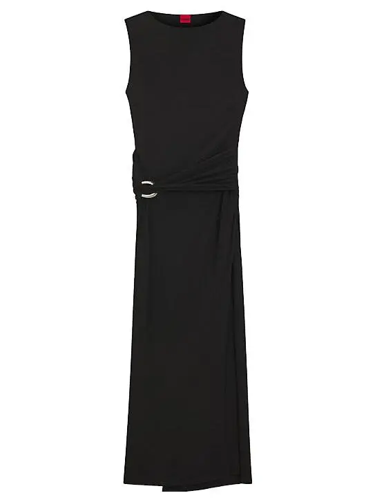 Hugo Buckle-embellished Wrap-effect Jersey Maxi Dress - Black