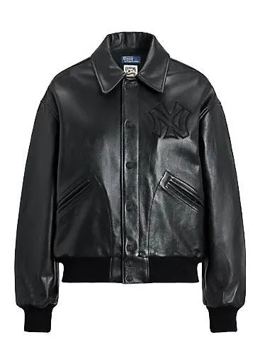 Polo Ralph Lauren Logo-embroidered Leather Bomber Jacket - Black