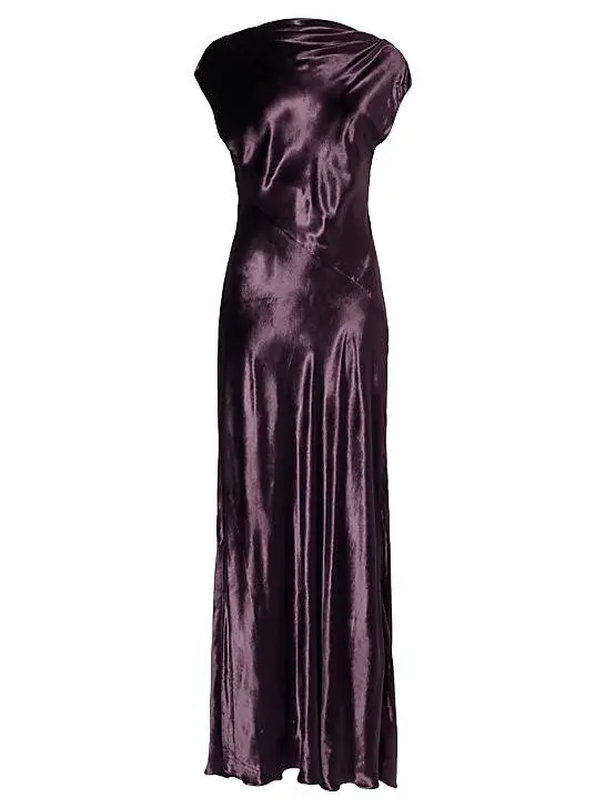 TWP Cowl-neck Velvet Silk-blend Maxi Dress - Plum